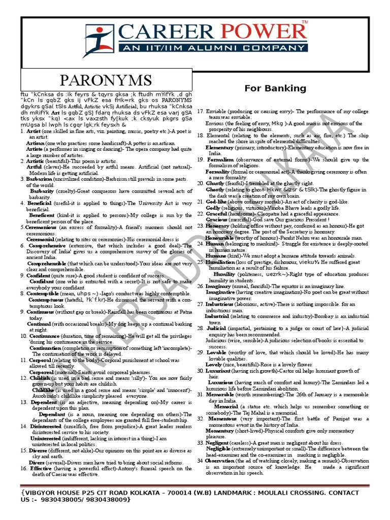 Paronyms: For Banking | PDF | Definition | Linguistics
