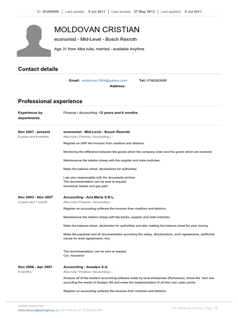 Mid-Level Economist CV - Moldovan Cristian | PDF | Accounting | Economies