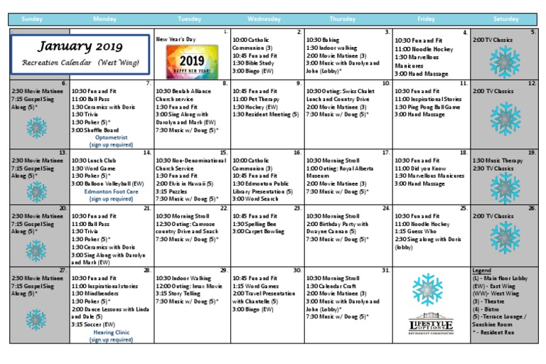 January 2019 Recreation Calendar | PDF | Leisure