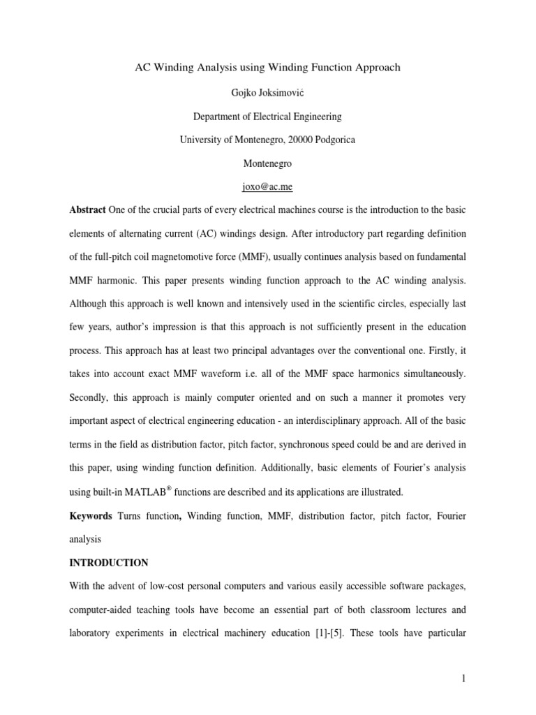 AC Winding Analysis Using Winding Function Approach | PDF | Alternating Current | Fourier Transform
