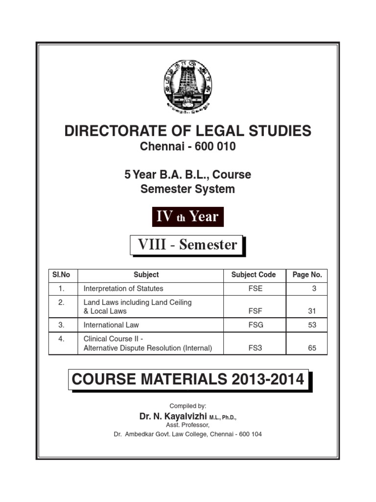 5 Year VIII Semester Final Study Material TNDALU University Law | PDF ...