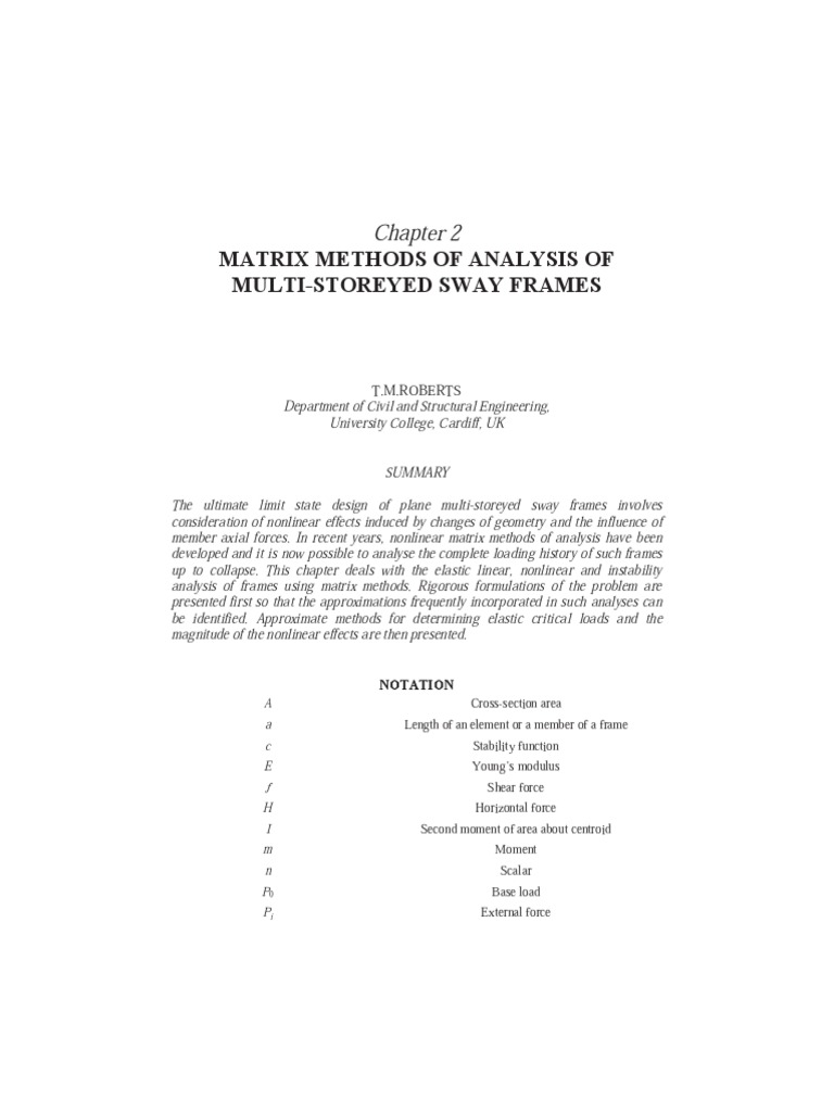 Matrix Methods of Analysis of Multi-Storeyed Sway Frames: T.M.Roberts ...