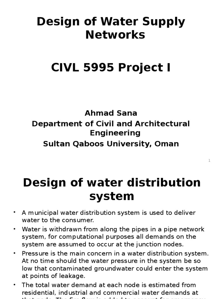 Design of Water Supply Networks CIVL 5995 Project I | PDF | Water ...