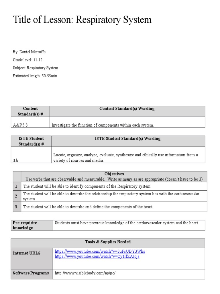 Lesson Plan - 3 | PDF | Respiratory Tract | Lung