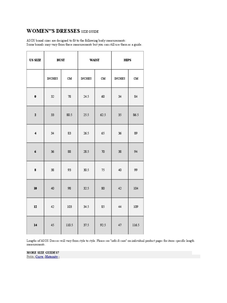 Women's Dress Size Guide ASOS | PDF
