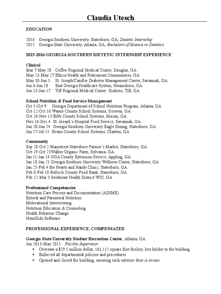 Resume Weebly | PDF | Dietitian | Georgia (U.S. State)