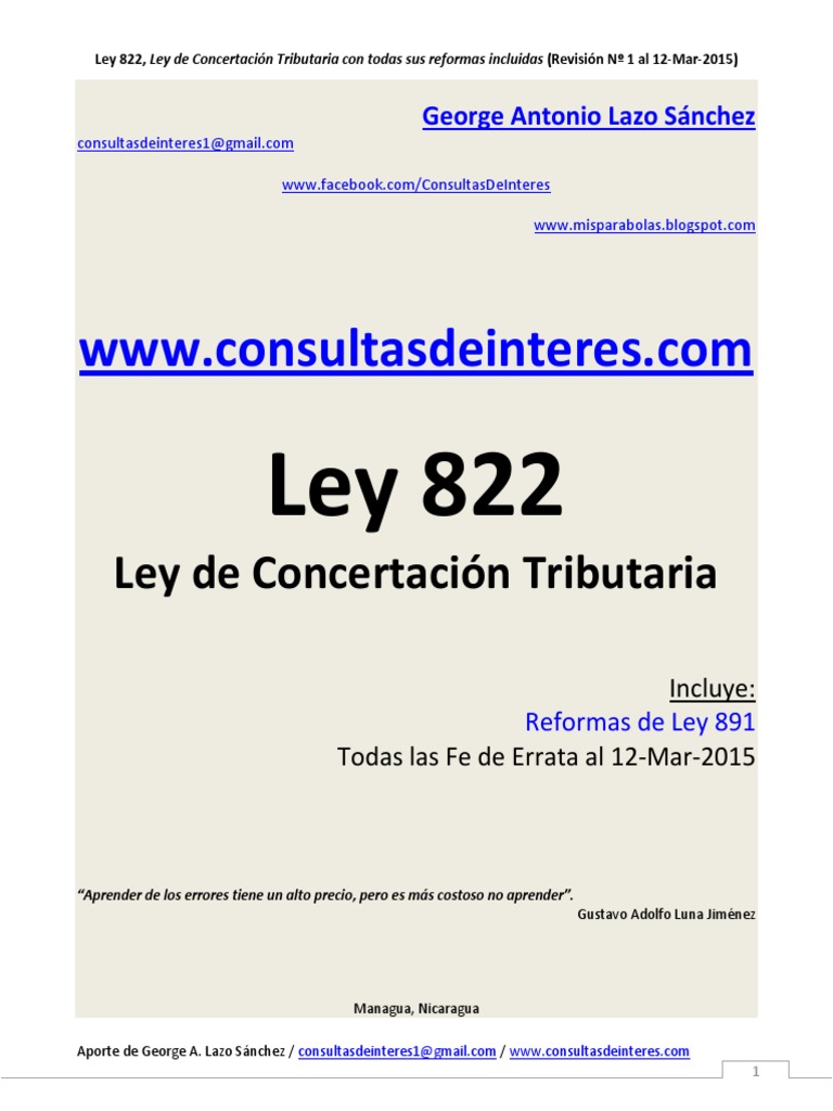 01 Ley 822 Con Sus Reformas - Revisión #1 Al 12-Mar-2015 | PDF ...