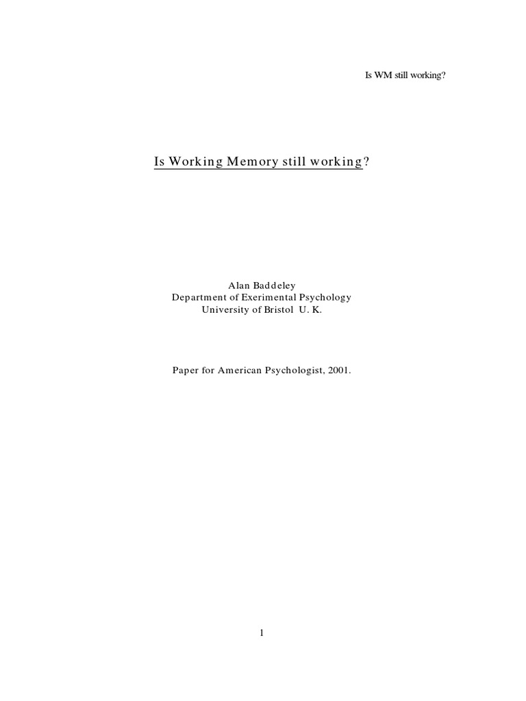 Is Working Memory Still Working | PDF | Working Memory | Recall (Memory)