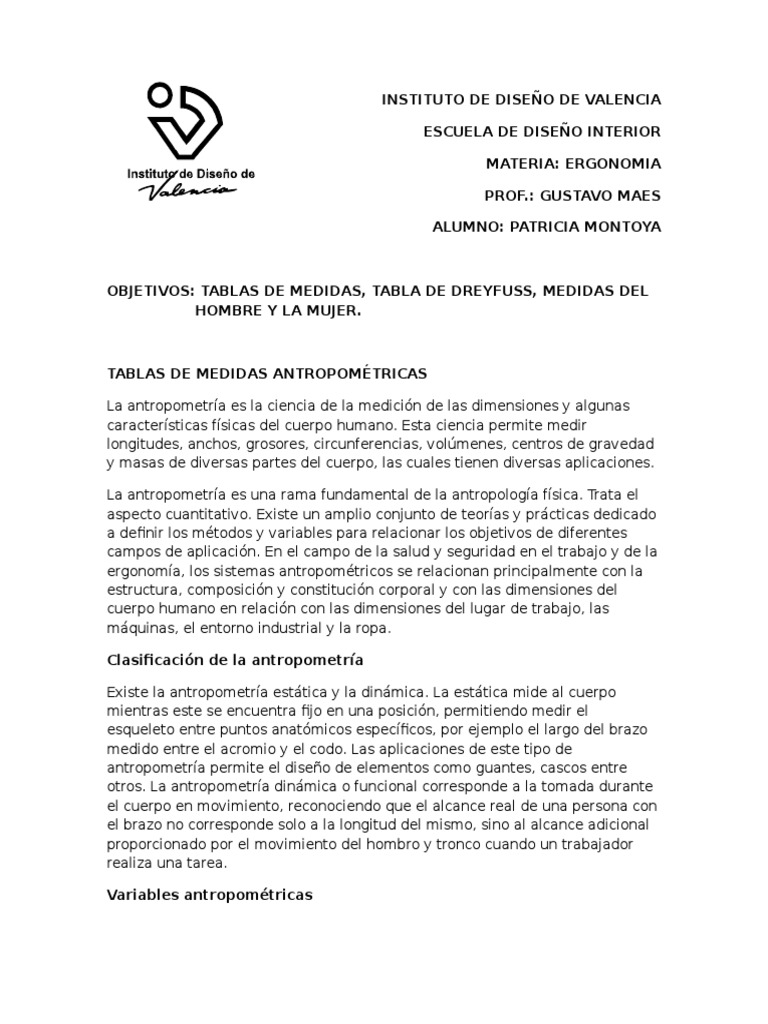 Tablas de Medidas Antropométricas | PDF | Antropometría | Factores humanos y ergonomía