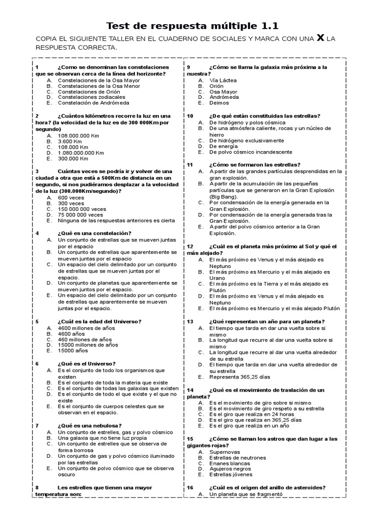 Test de Respuesta Múltiple 1 | PDF | Big Bang | Universo