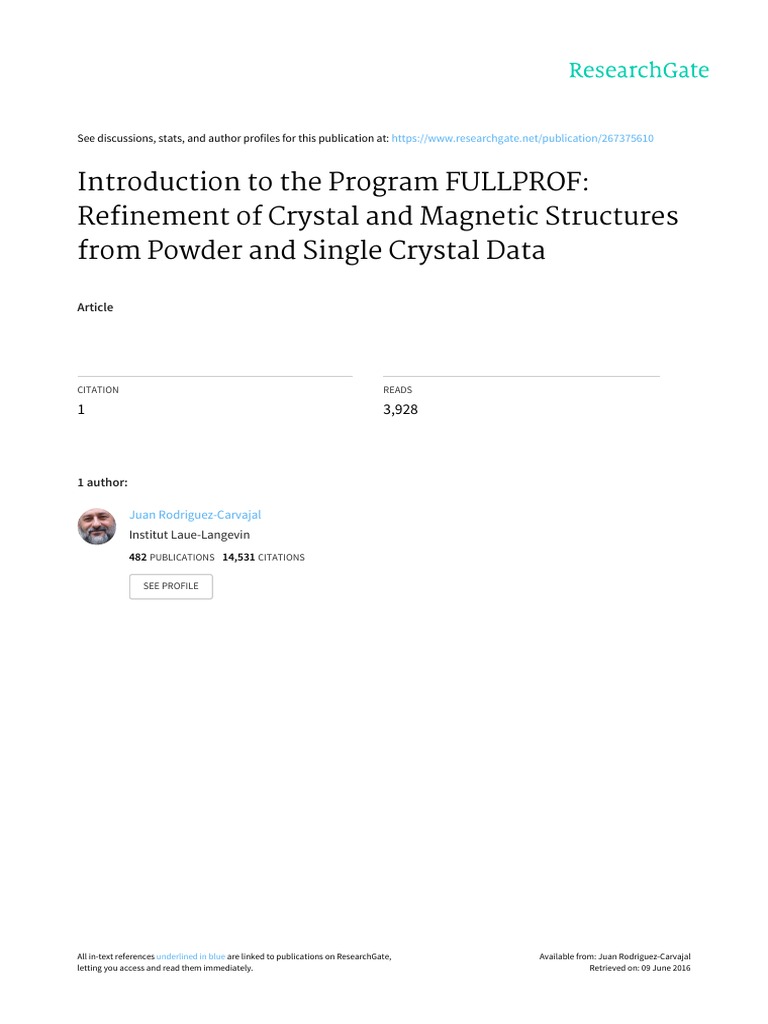 Introduction To The Program FULLPROF Refinement of | Download Free PDF ...