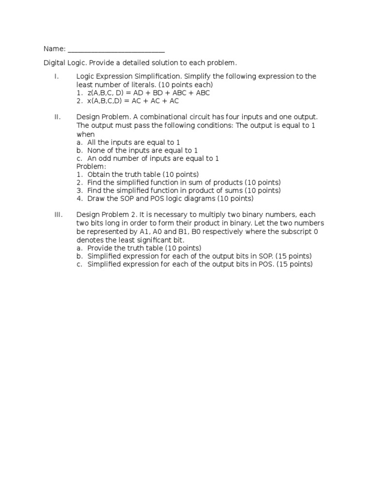Digital Logic Quiz | PDF