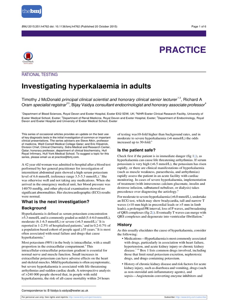 Practice: Investigating Hyperkalaemia in Adults | Download Free PDF ...