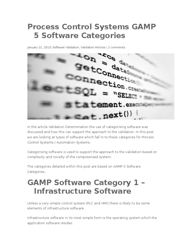 Process Control Systems GAMP 5 Software Categories | PDF | Verification ...