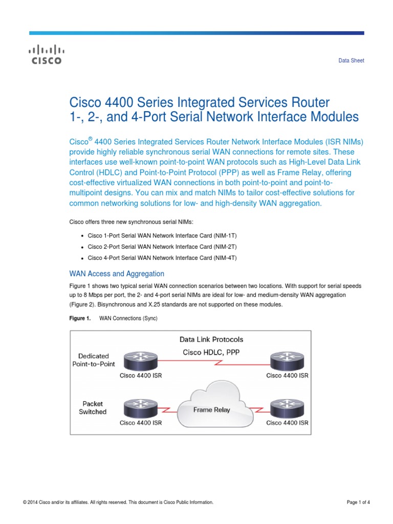 Cisco 4400 Series Integrated Services Router 1-, 2-, and 4-Port Serial ...