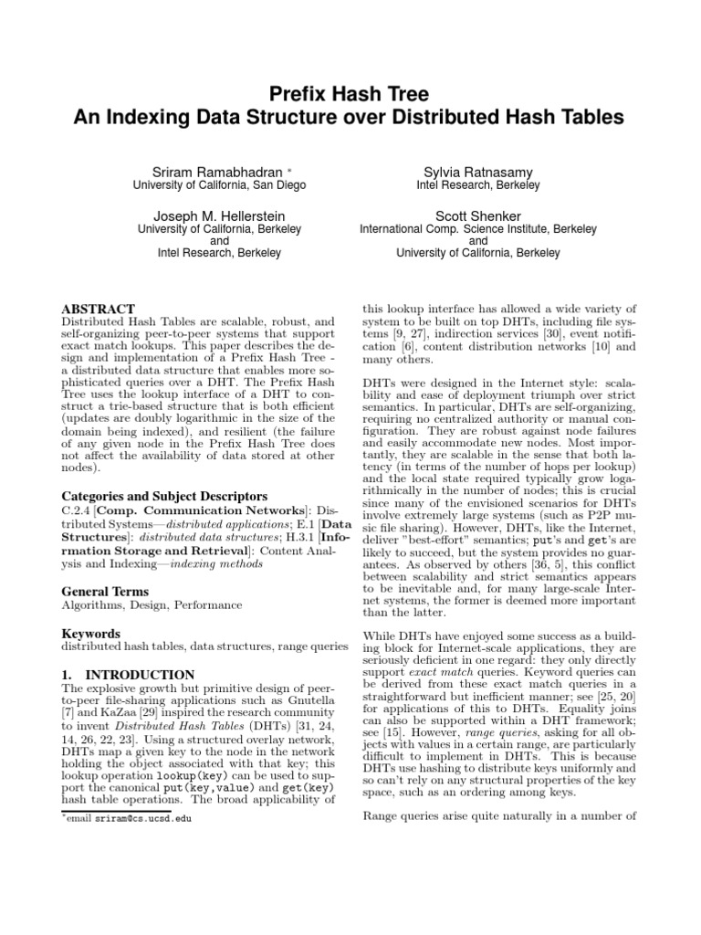 Prefix Hash Tree: An Indexing Data Structure Over Distributed Hash ...