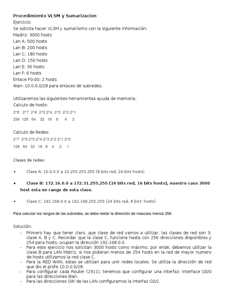 Procedimiento VLSM y Sumarizacion | PDF | Protocolos de capa de red | Dirección IP