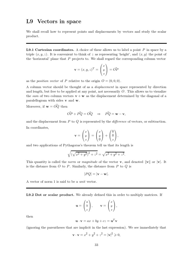 L9 Vectors in Space | PDF | Vector Space | Basis (Linear Algebra)