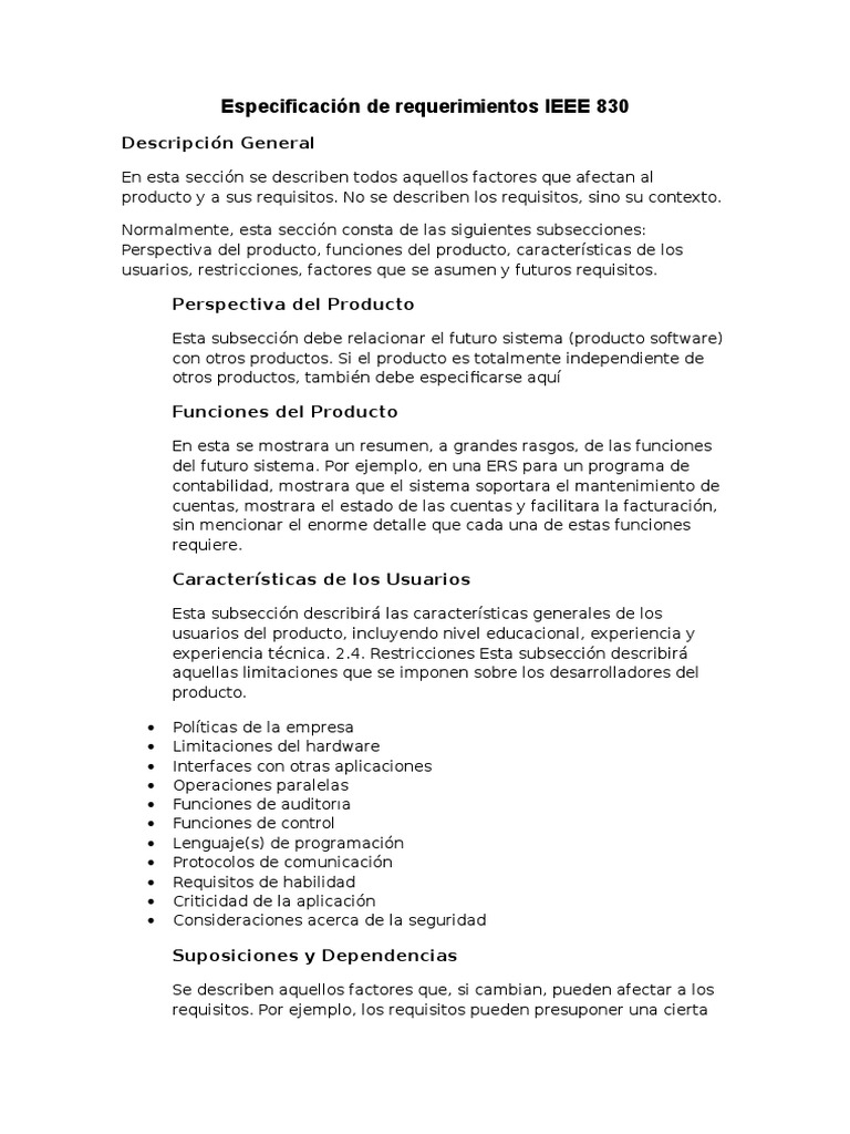 Especificación de Requerimientos IEEE 830 | PDF | Interfaz de usuario | Software