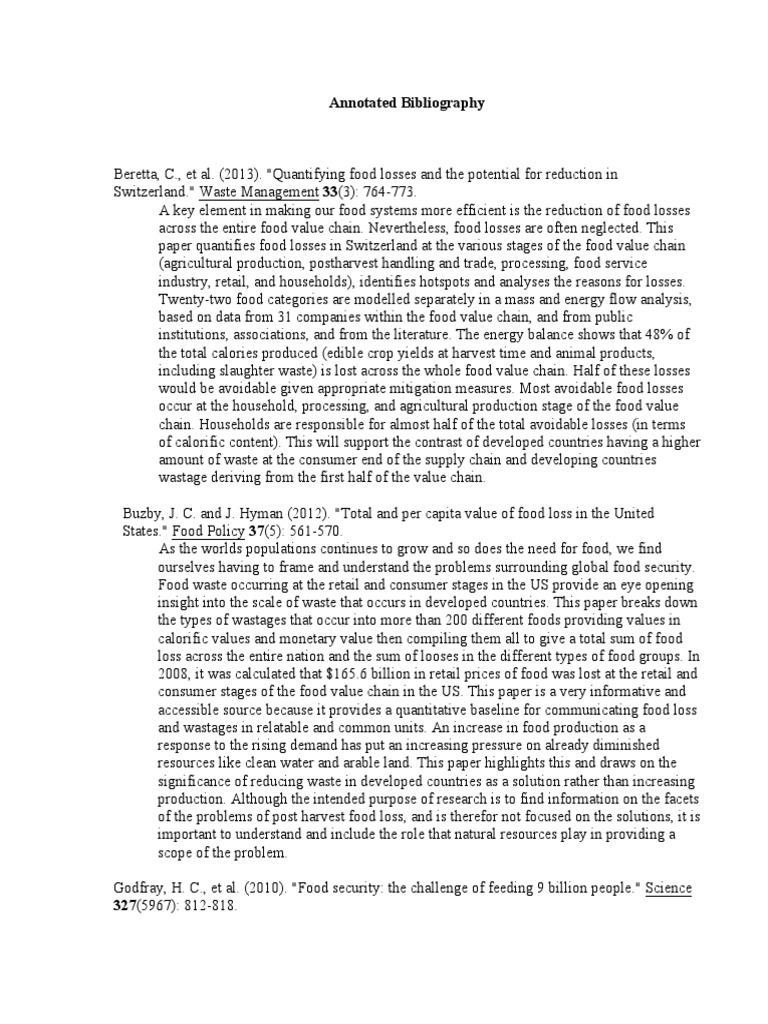 Example Annotated Bibliography | Food Security | Foods
