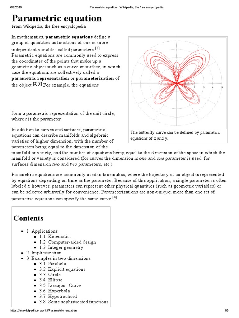 Parametric Equation - Wikipedia, The Free Encyclopedia | Equations ...