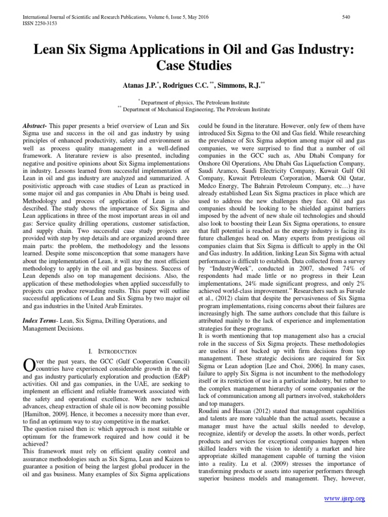 Lean Six Sigma Applications in Oil and Gas Industry: Case Studies | PDF | Lean Manufacturing ...