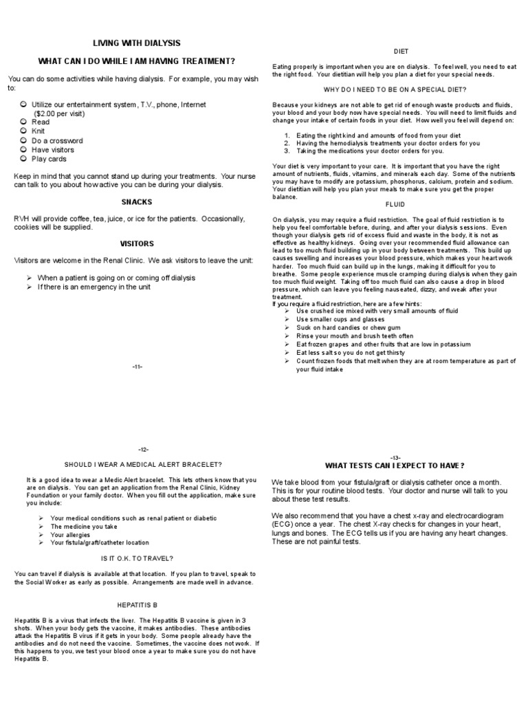 Dialysis Brochure | PDF | Hemodialysis | Dialysis