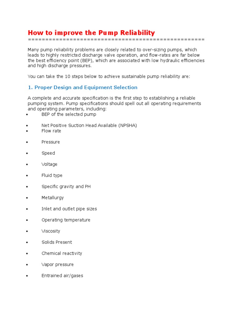 How To Improve The Pump Reliability | PDF | Pump | Reliability Engineering