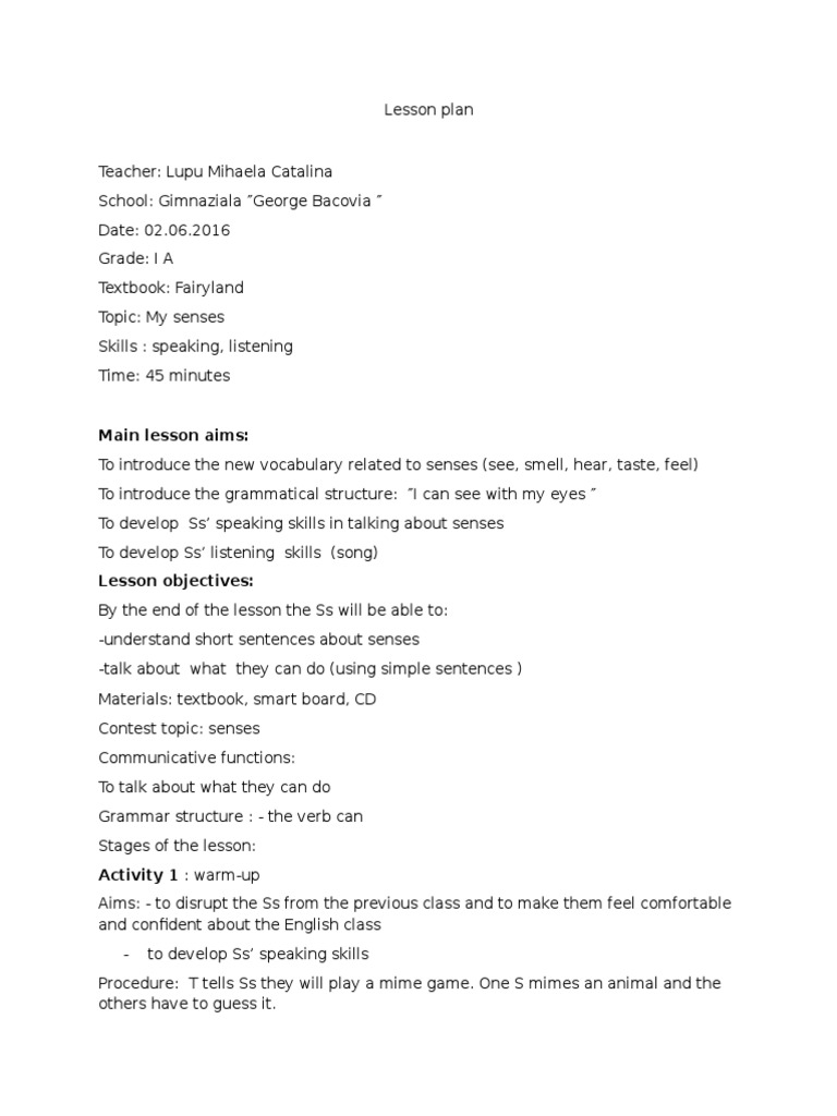 Lesson Plan Cls 1 | PDF | Classroom Management | Lesson Plan