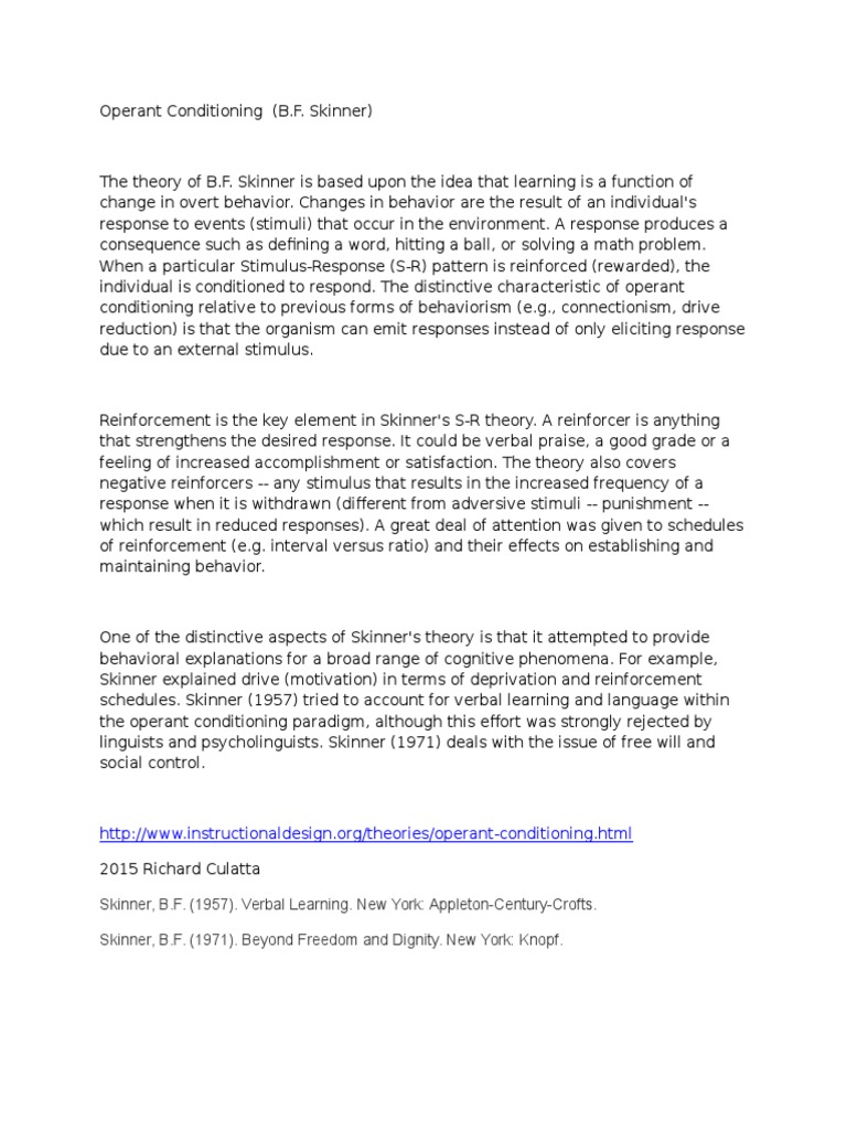 Operant Conditioning Theory | PDF | Reinforcement | Action (Philosophy)