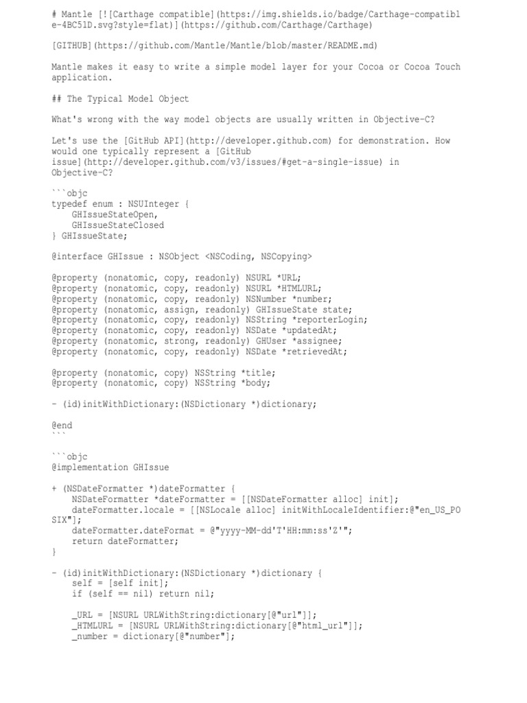 Mantle GIT Manual | PDF | Json | Objective C