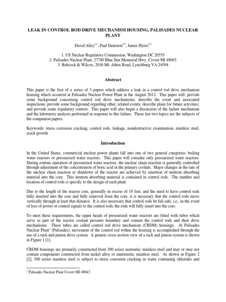 Palisades Nuclear Plant CRDM Leak | PDF | Corrosion | Fracture
