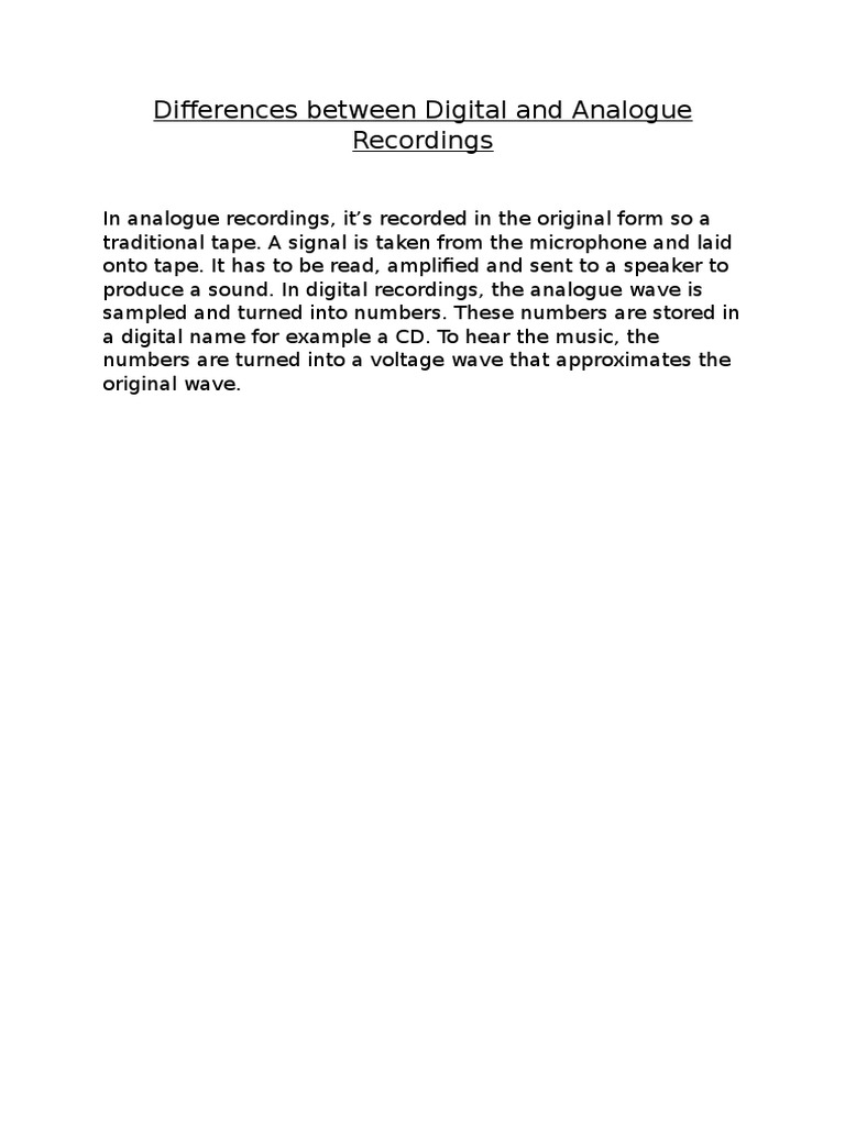 Differences Between Digital and Analogue Recordings | PDF