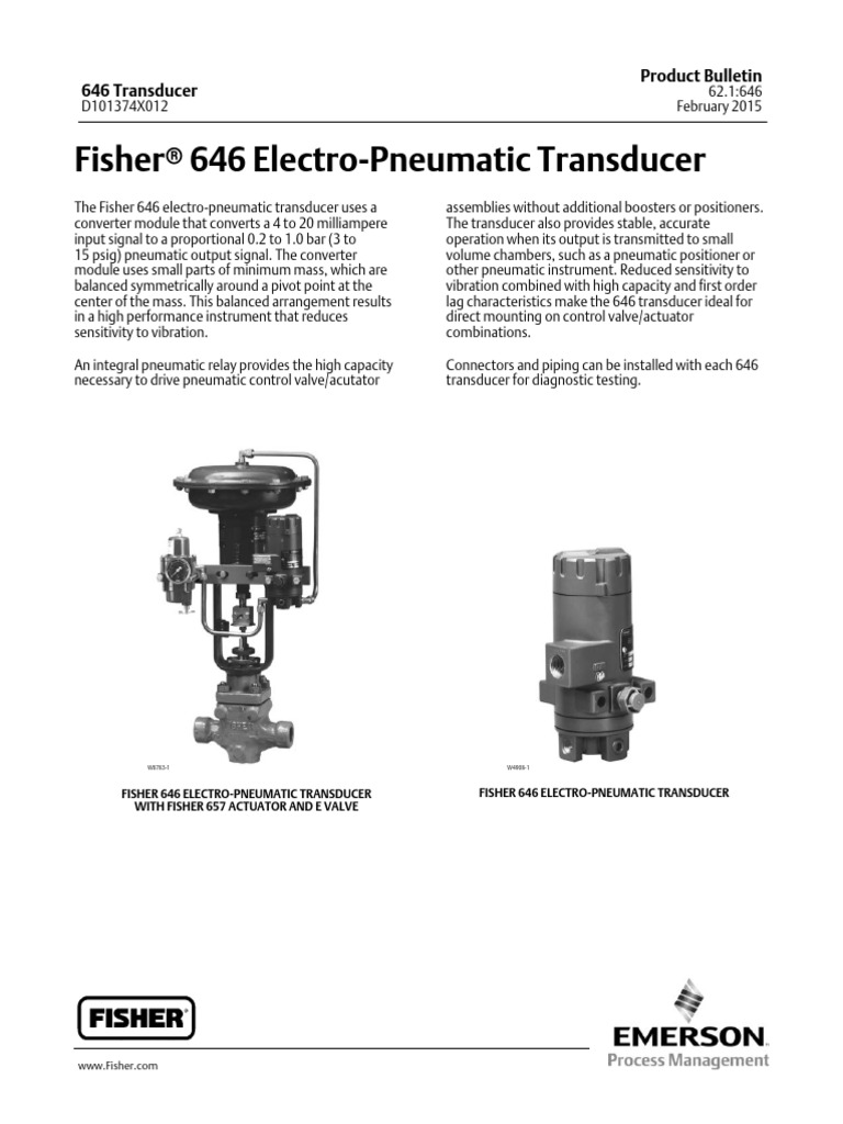 Fisher 646 Electro Pneumatic Transducer | PDF | Actuator | Amplifier