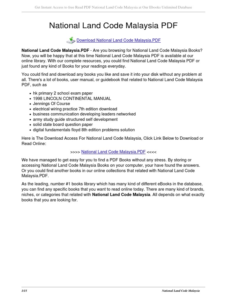 National Land Code Malaysia | PDF | E Books | Portable Document Format