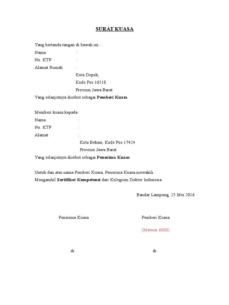 Contoh Surat Kuasa Serkom | PDF