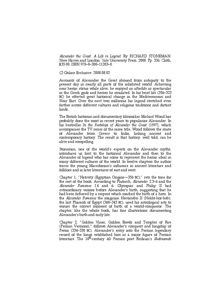 Review R. Stoneman - Alexander Great | PDF | Alexander The Great ...