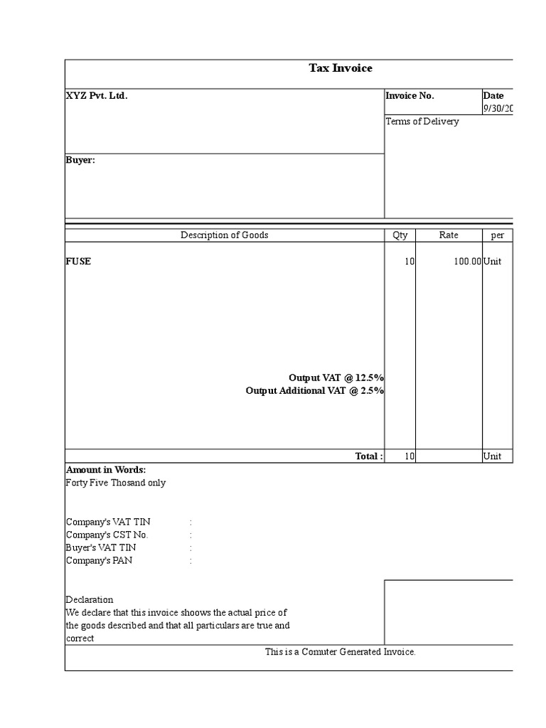 VAT Invoice Template Example | PDF