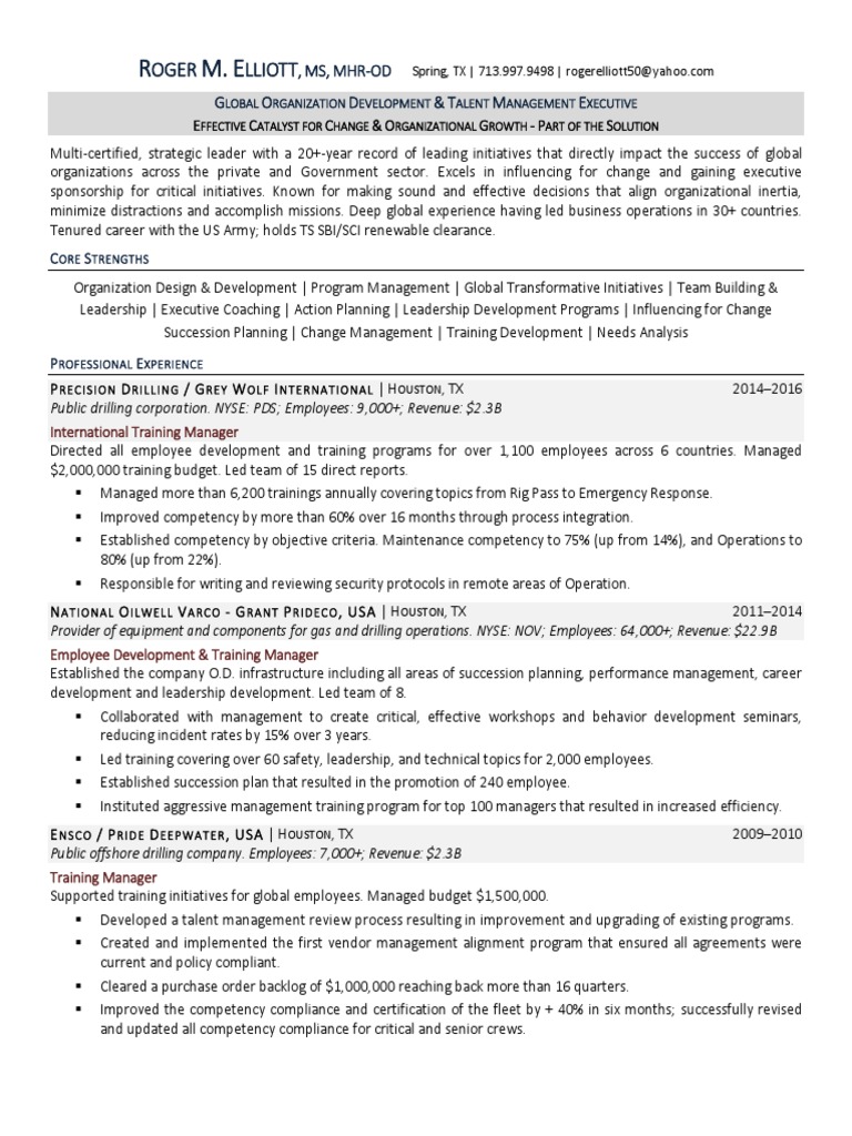 Organizational Development Manager VP in Houston TX Resume Roger ...