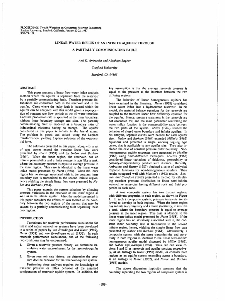 Linear Water Influx of An Infinite Aquifer | PDF | Petroleum Reservoir ...