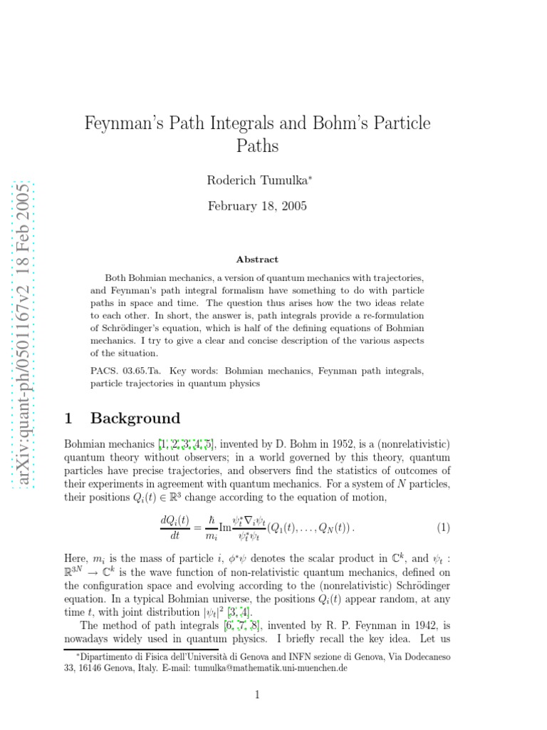 Feynman's Path Integrals and Bohm's Particle Paths | PDF | Quantum Mechanics | Condensed Matter ...