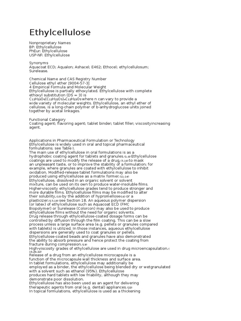 Ethyl Cellulose | PDF | Tablet (Pharmacy) | Pharmaceutical Formulation