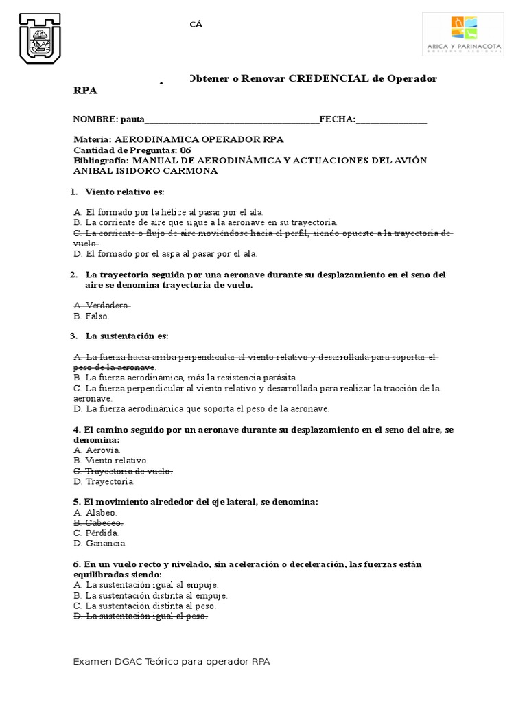 Pauta Examen Teórico para Obtener o Renovar CREDENCIAL de Operador RPA | PDF