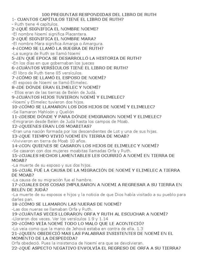 100 Preguntas Respondidas Del Libro de Ruth | PDF | Libro de rut | Noemí (figura bíblica)