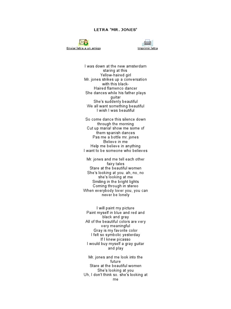 Mr. Jones Lyrics Analysis | PDF