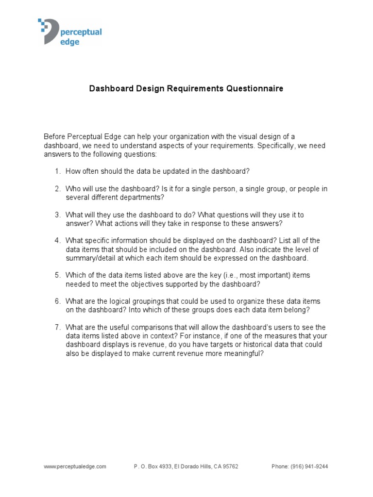 Dashboard Design Questionnaire | PDF