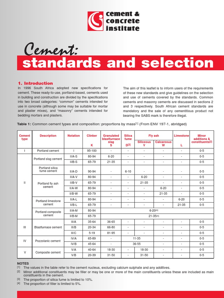 Cement Standards and Selection | PDF | Concrete | Mortar (Masonry)