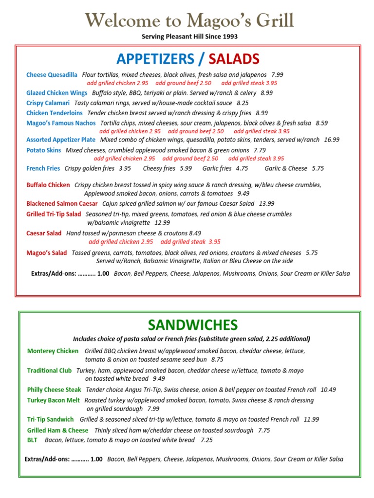 Magoo S Menu | PDF | Salad | Hamburgers