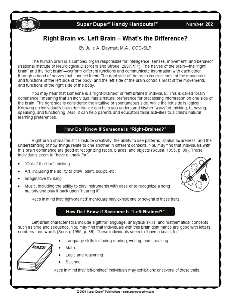 Right Brain vs. Left Brain - What's The Difference?: Super Duper Handy ...