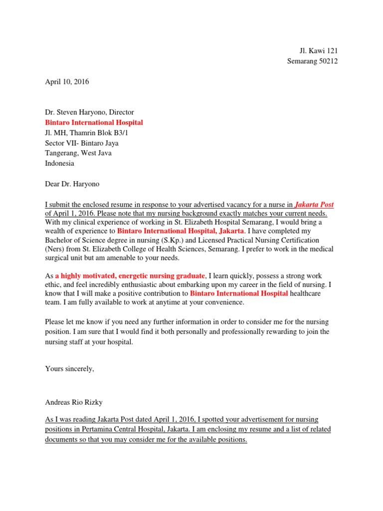 Application Letter For Nurses S1 2016 | PDF | Nursing | Hospital